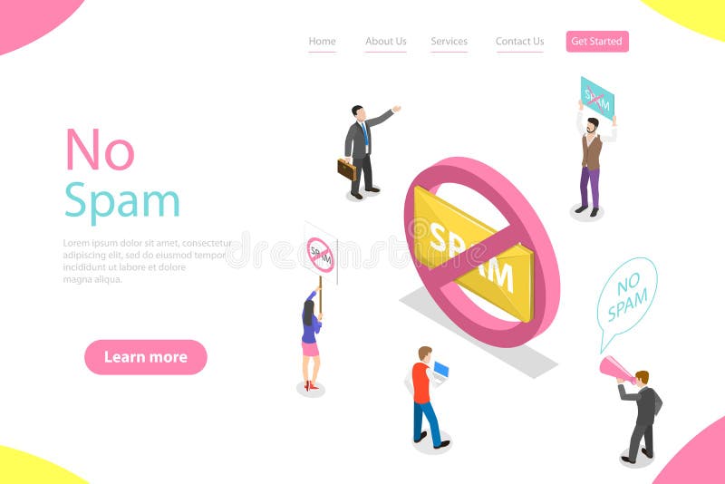 Isometric Flat Vector Landing Page Template of No Spam. Stock Vector ...