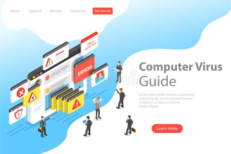Isometric Flat Vector Landing Pate Template of Computer Virus. Stock ...