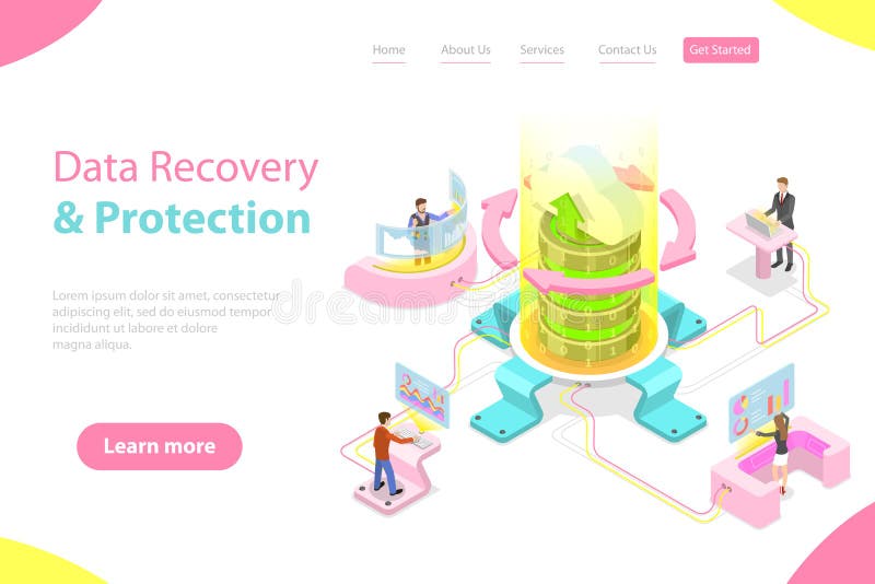 Isometric Flat Vector Landing Pate Template of Data Recovery Services ...