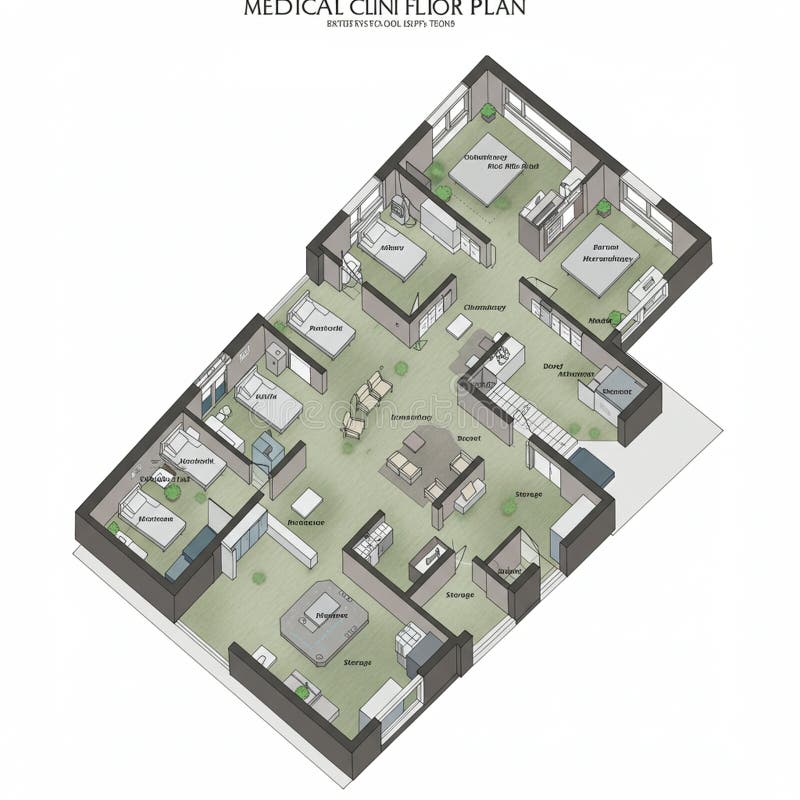 An Isometric Floor Plan of a Medical Clinic Featuring Multiple Rooms ...