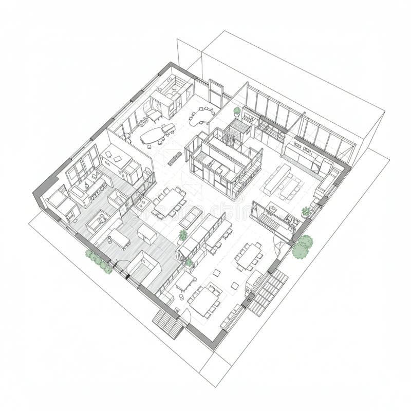 An Isometric Floor Plan of a Modern Office Layout. the Open-concept ...