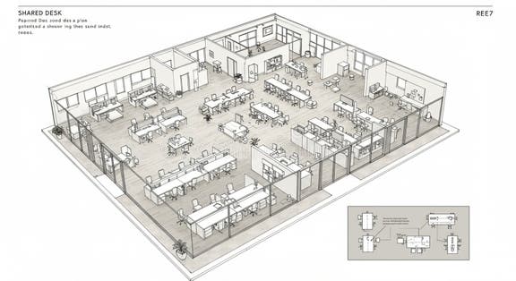 An Isometric Floor Plan of a Modern Office Space with Shared Desks. the ...