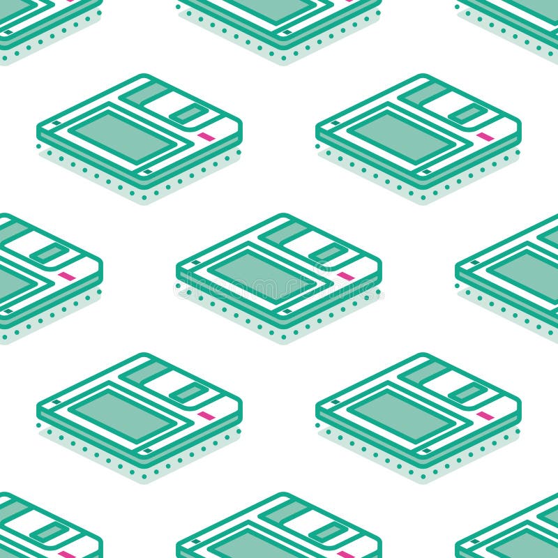 Isometric Floppy Magnetic Disk Seamless Pattern. Diskette on White ...
