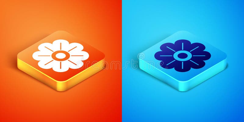 Isometric Flower Icon Isolated on Orange and Blue Background. Vector ...