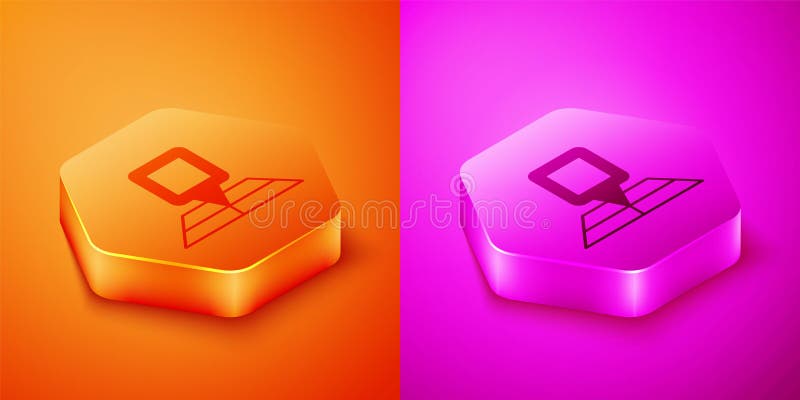 Isometric Folded Map with Location Marker Icon Isolated on Orange and ...
