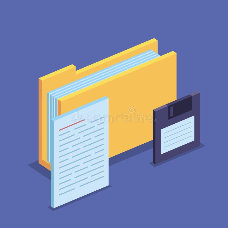 Isometric Folder with Documents Information and Diskette Stock ...