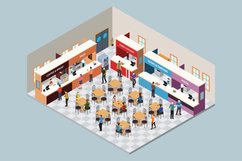 Isometric Food Court Vector Illustration Stock Vector - Illustration of ...