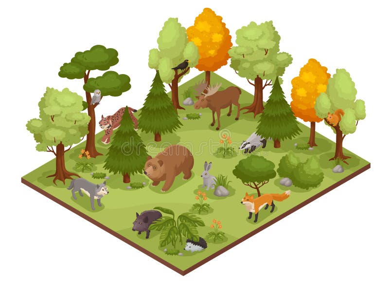 Isometric Forest Animals Composition Stock Vector - Illustration of ...