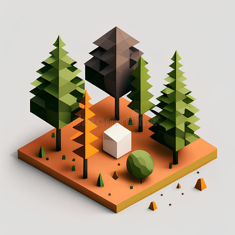Isometric Forest. 3d Vector Illustration. Geometric Shapes Stock Image ...