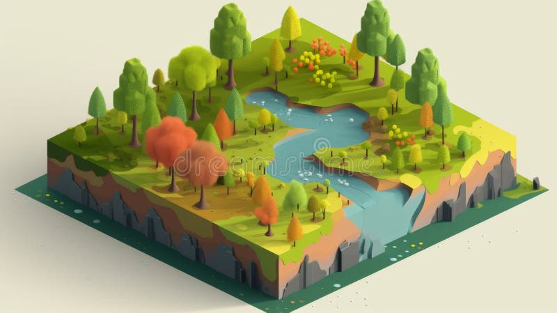 Isometric Forest and River Scene Stock Illustration - Illustration of ...