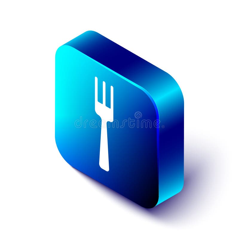 Isometric Fork Icon Isolated on White Background. Cutlery Symbol. Blue ...