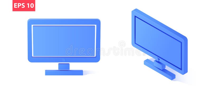 Isometric and Front Pesrpective PC Monitor. Isolated on a White ...