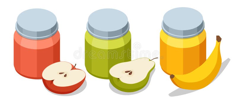 Isometric Fruit Puree in Jars. Freshly Squeezed Juice from Apples ...
