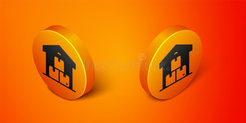 Isometric Full Warehouse Icon Isolated on Orange Background. Orange ...
