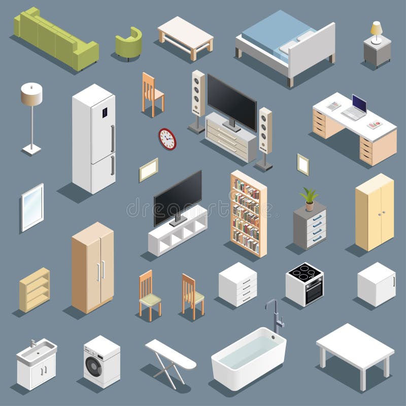 Isometric Furniture Icons Vector Set Stock Vector - Illustration of ...