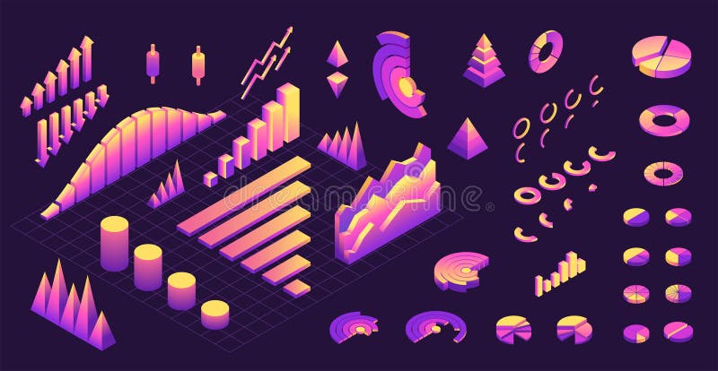 Isometric Futuristic Data Graphic. Abstract Pyramid Chart with Progress ...