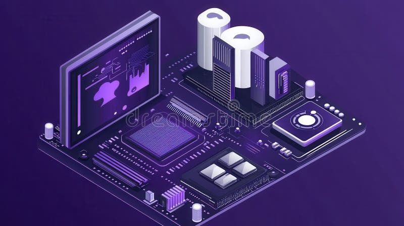 Isometric Futuristic Motherboard Cloud Computing Data Processing Design ...