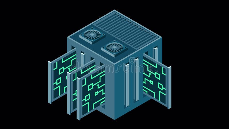 Isometric Futuristic Server Animation. Isometric Database or Data Center. Abstract Blockchain ...