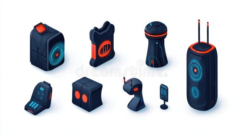 Isometric Futuristic Tech Device Collection Stock Illustration ...