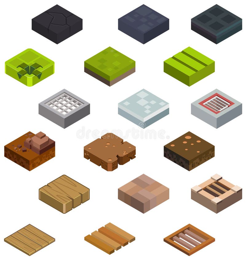 Isometric Game Brick Cubes Set for Computer Games, Vector Illustration ... Isometric Game Brick Cubes Set for Computer Games, Vector Illustration ...