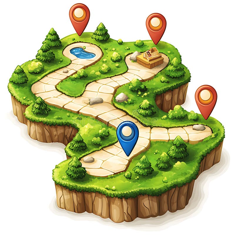 Isometric Game Map with Location Pins Stock Illustration - Illustration ...