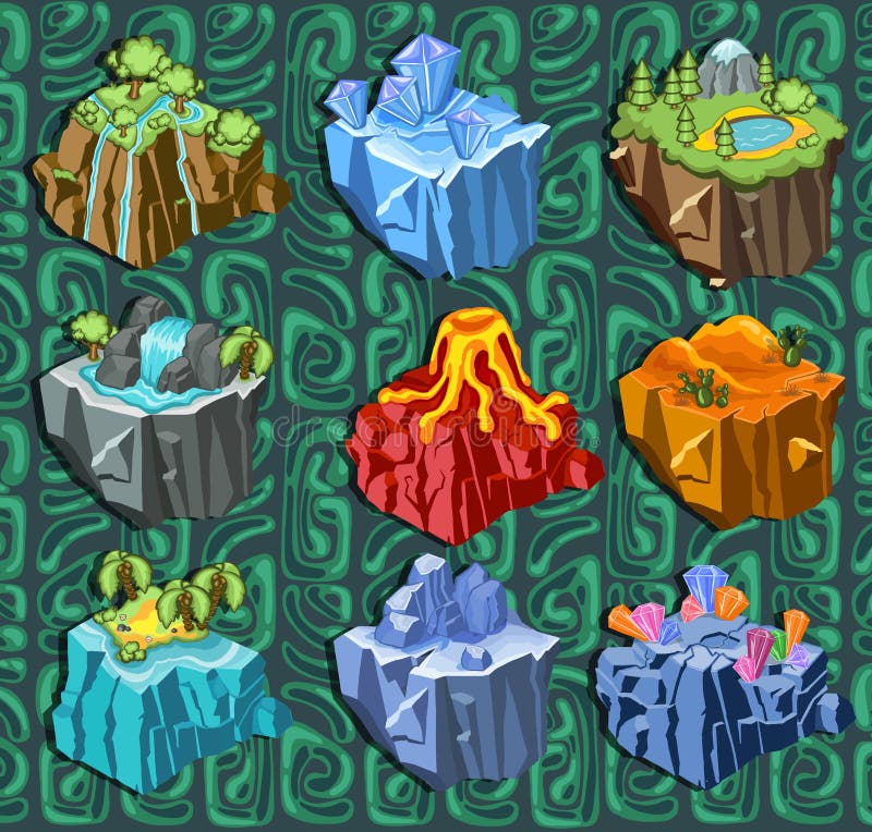 Isometric Game Tropical Nature Landscape Template Stock Vector ...