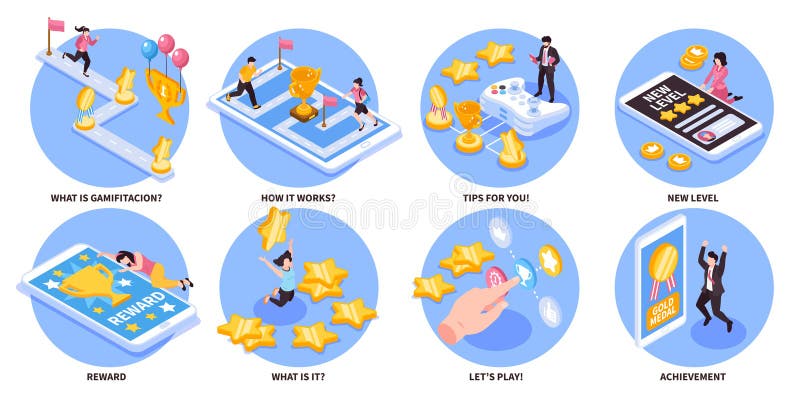 Isometric Gamification Round Compositions Stock Vector - Illustration of technology, gift: 292016302