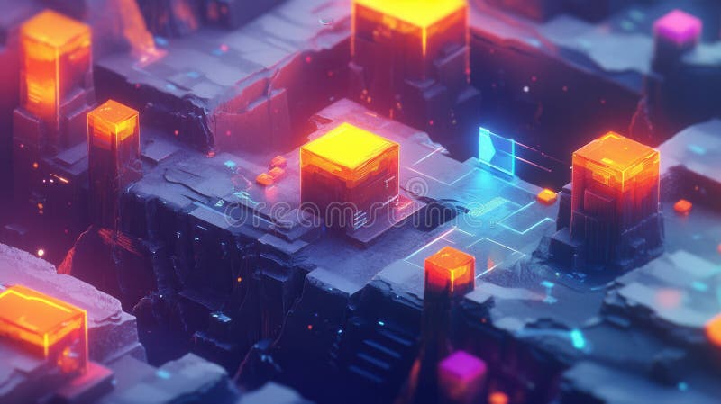 Isometric Gaming-inspired Background Featuring Colorful Lighting and ...