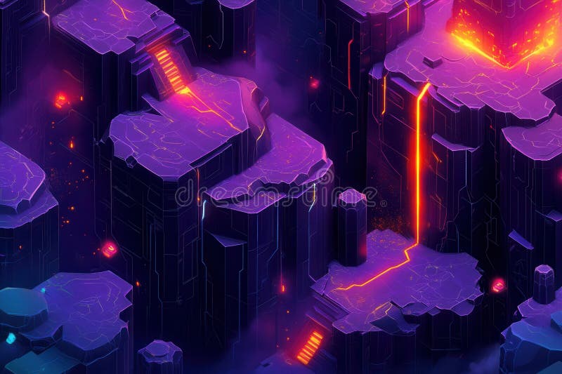 Isometric Gaming-inspired Background with Stylized Terrain and Vibrant ...