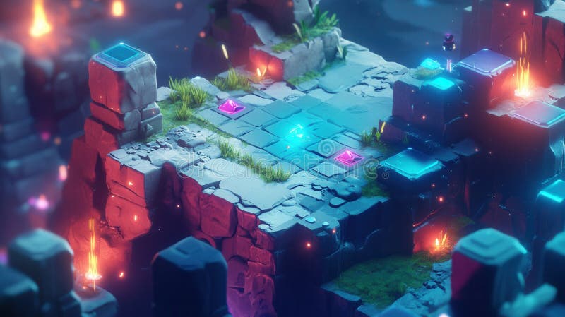 Isometric Gaming-inspired Landscape Featuring Vibrant Terrain, Dynamic ...