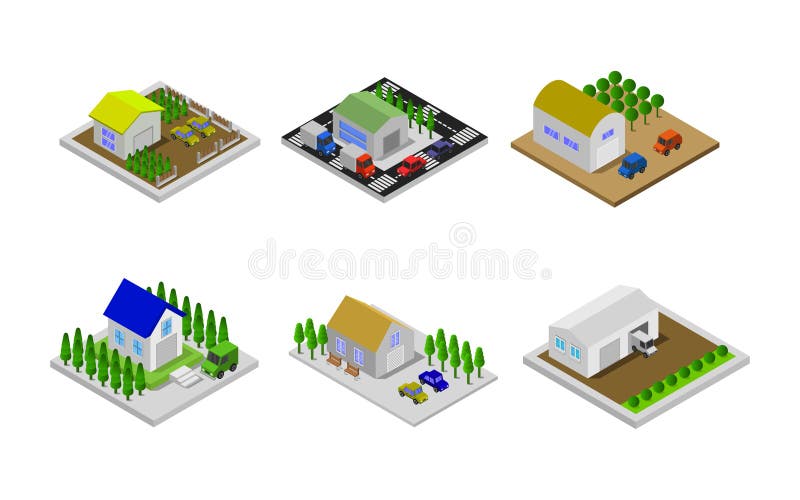Isometric Garage Set on Background Vector Illustration Stock ...