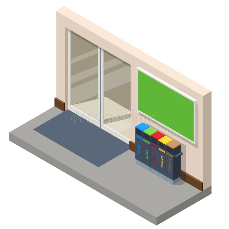 Isometric Garbage Containers of Different Types. Sorting Paper, Plastic ...