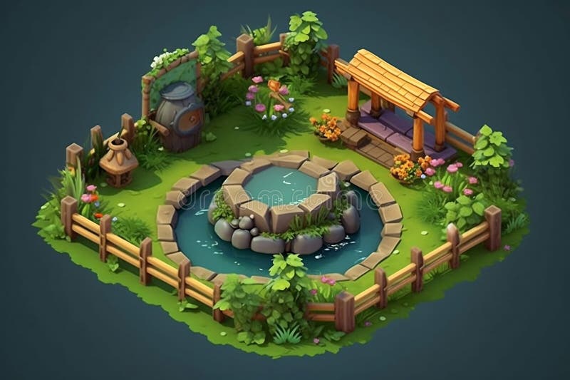 Isometric Garden for Game Asset. Generative Ai Stock Illustration ...