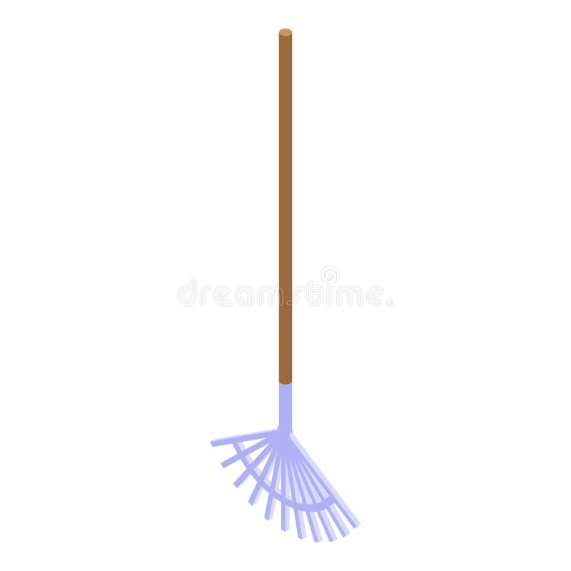 Isometric Garden Rake Standing on Its Metal Teeth with Wooden Handle ...