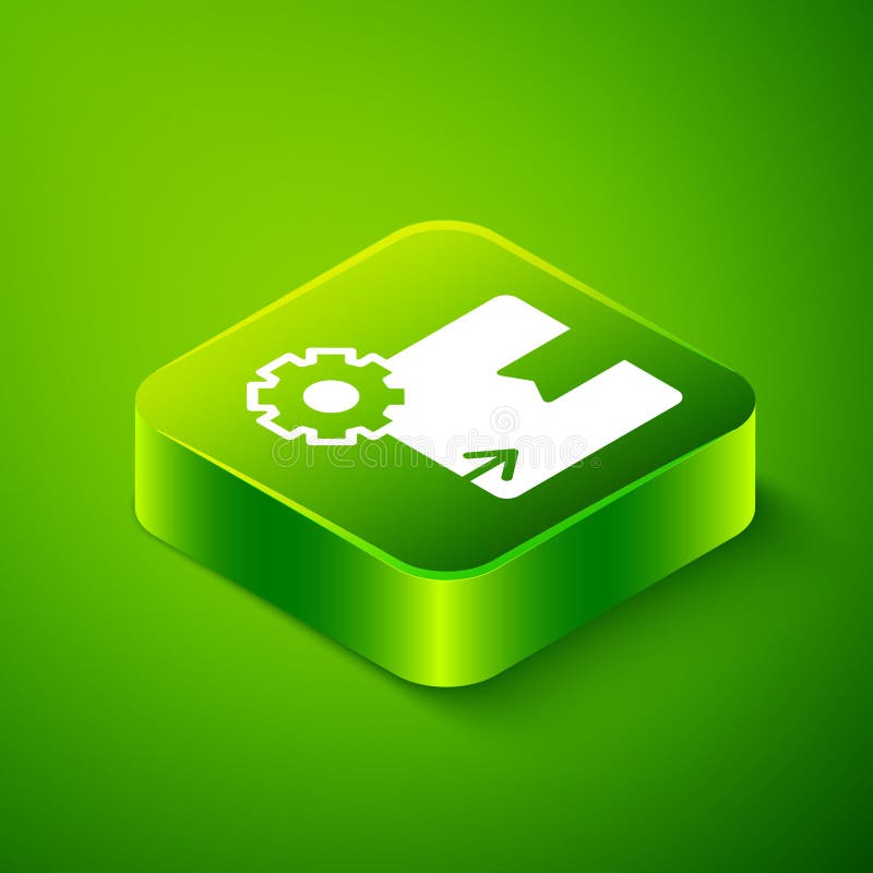 Isometric Gear Wheel with Package Box Icon Isolated on Green Background ...