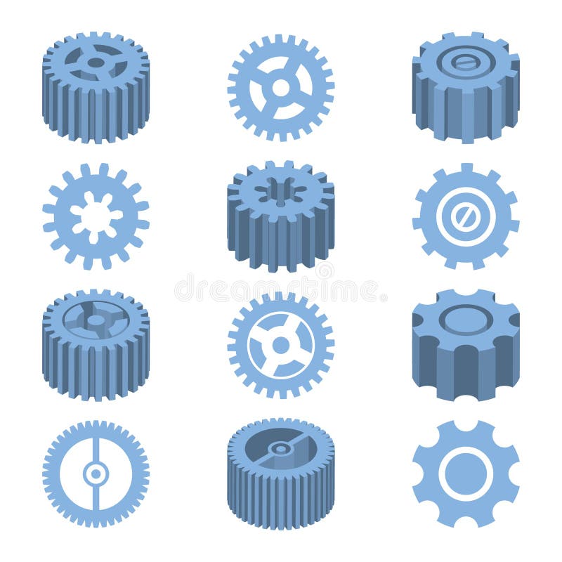 Isometric Gears Set Mechanical Design Vector Illustration Stock Vector ...
