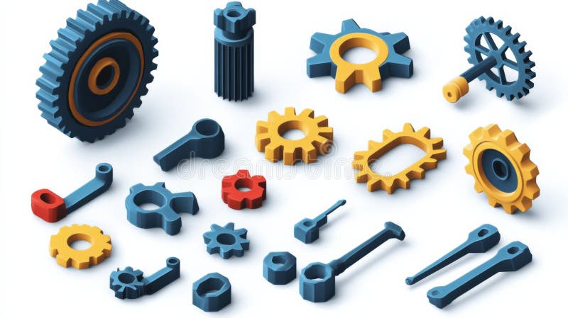 Isometric Gears and Tools, Representing Settings or Engineering, 3D ...
