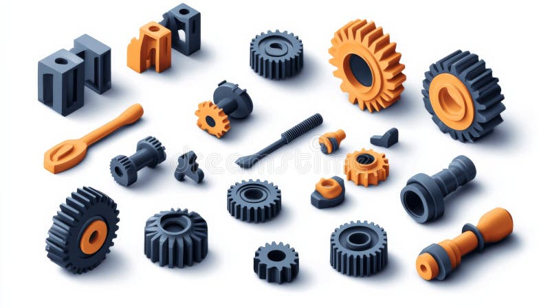 Isometric Gears and Tools, Representing Settings or Engineering, 3D ...