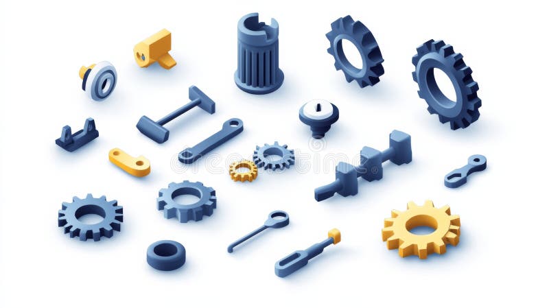 Isometric Gears and Tools, Representing Settings or Engineering, 3D ...