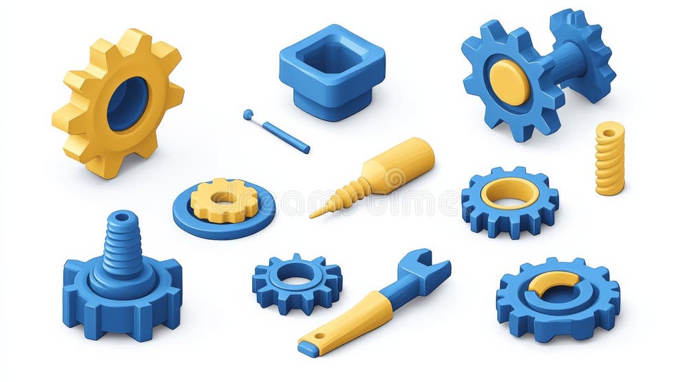 Isometric Gears and Tools, Representing Settings or Engineering, 3D ...