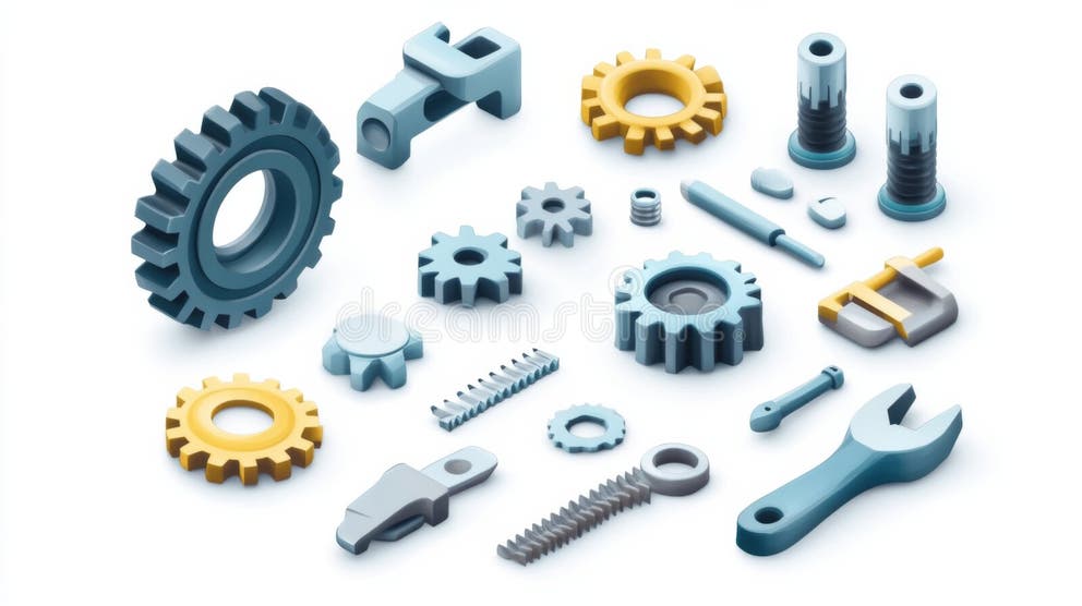 Isometric Gears and Tools, Representing Settings or Engineering, 3D ...