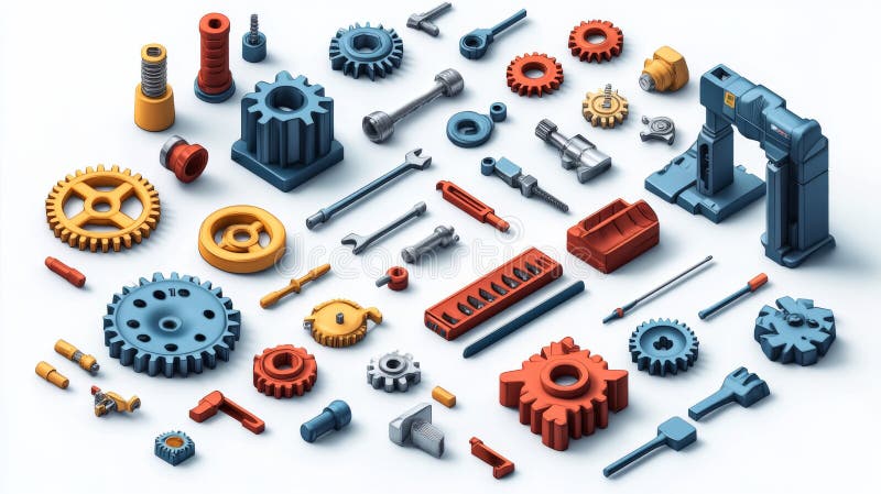 Isometric Gears and Tools, Representing Settings or Engineering, 3D ...