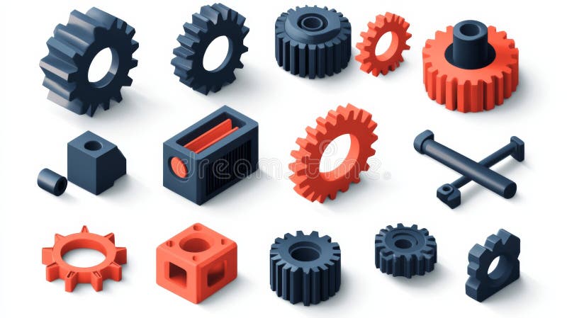 Isometric Gears and Tools, Representing Settings or Engineering, 3D ...