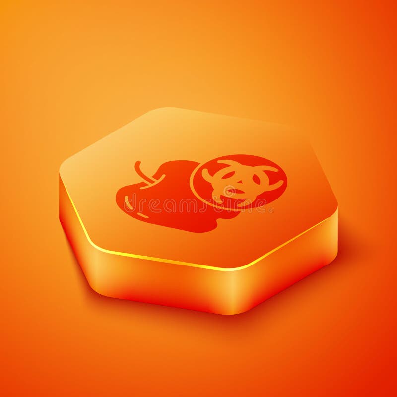 Isometric Genetically Modified Apple Icon Isolated on Orange Background ...