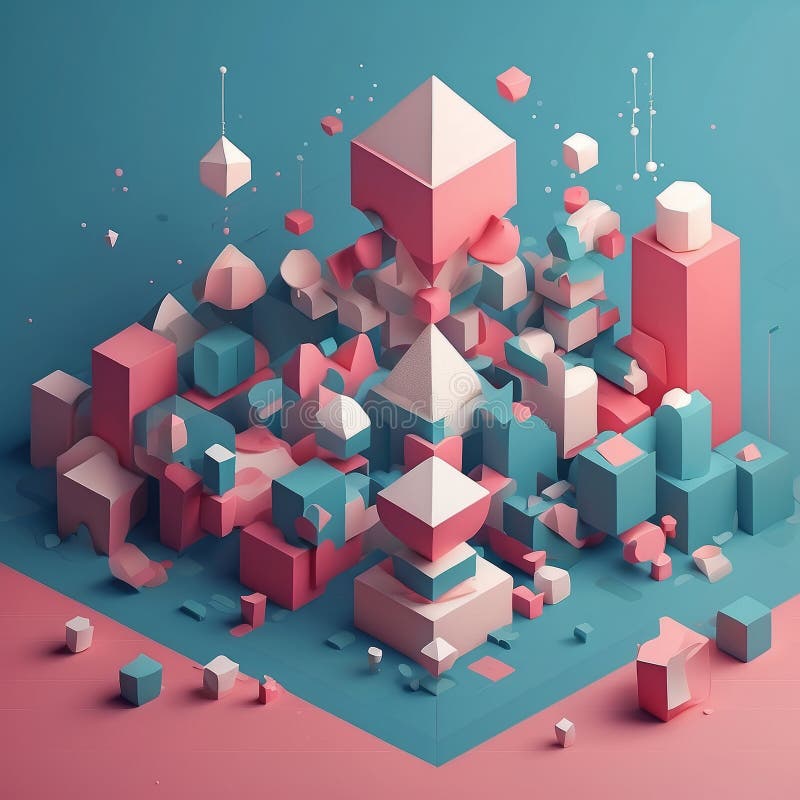 Blender-Inspired Isometric Geometric Pattern with Floating Cubes ...