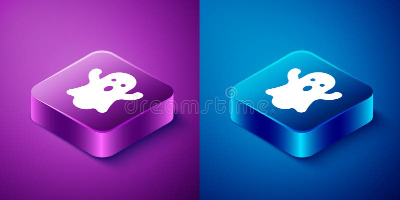 Isometric Ghost Icon Isolated on Blue and Purple Background. Happy ...