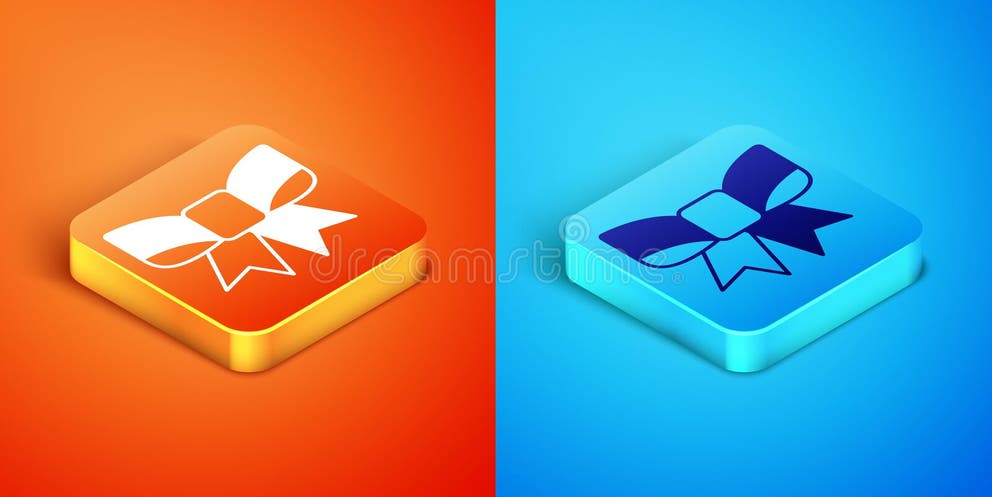Isometric Gift Bow Icon Isolated on Orange and Blue Background. Vector ...