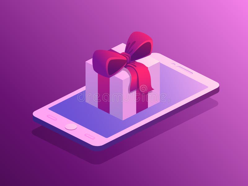 Isometric Gift Box on the Phone. Vector Illustration Stock Illustration ...