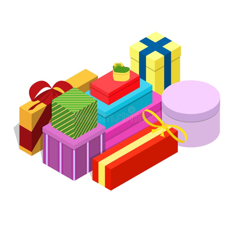 Isometric gift box stock illustration. Illustration of ribbon - 260560025