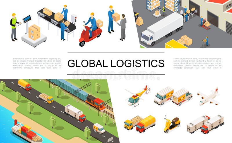 Isometric Global Logistics Elements Set Stock Vector - Illustration of ...